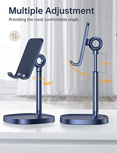 LISEN Cell Phone Stand,Angle Height Adjustable Stable Cell Phone Stand for Desk,Sturdy Aluminum Metal Phone Holder (Blue)