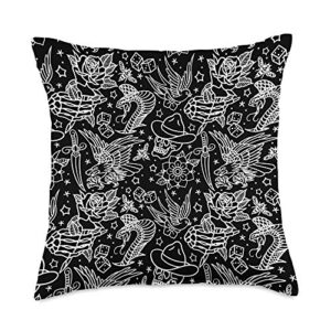 seven relics american traditional tattoo art pattern throw pillow, 18x18, multicolor