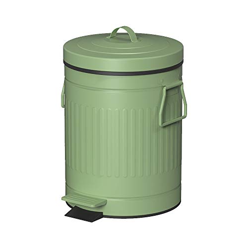 Retro Green Trash Can with Lid, Turquoise Bathroom Bedroom Waste Basket Soft Close, Roman retro Small Garbage Can, Retro Vintage Home Office Trash Can, Glossy Retro Green，5/8/12L Touchless Trash Can