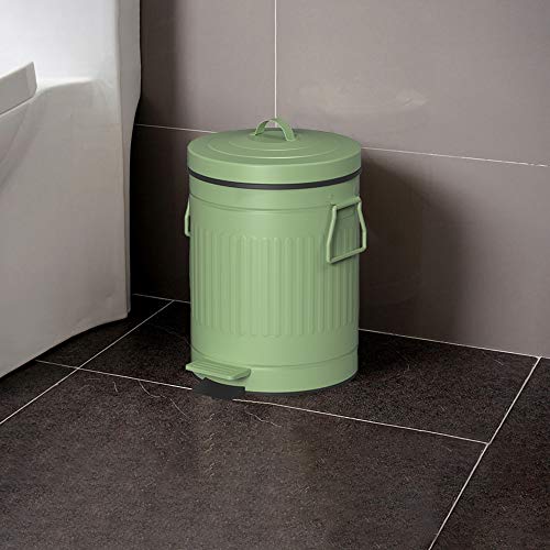 Retro Green Trash Can with Lid, Turquoise Bathroom Bedroom Waste Basket Soft Close, Roman retro Small Garbage Can, Retro Vintage Home Office Trash Can, Glossy Retro Green，5/8/12L Touchless Trash Can