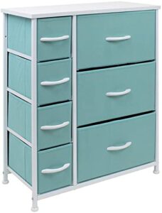 sorbus dresser with 7 drawers - furniture storage chest for kid’s, teens, bedroom, nursery, playroom, clothes, toys - steel frame, wood top, tie-dye fabric bins (7-drawer, pastel aqua)