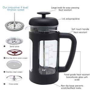 Easyworkz French Press 12 oz Coffee Tea Maker with Borosilicate Glass,Soft Grip Handle