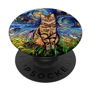 brown tabby cat starry night impressionist animal art by aja popsockets popgrip: swappable grip for phones & tablets