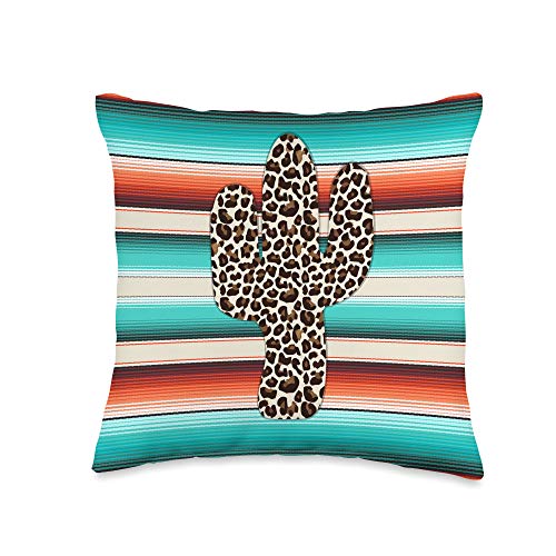 Funny Serape Cactus designs Funny Leopard Serape Cactus Print Turquoise Throw Pillow, 16x16, Multicolor