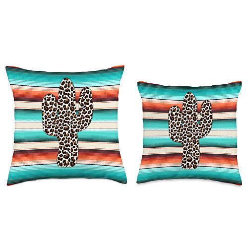 Funny Serape Cactus designs Funny Leopard Serape Cactus Print Turquoise Throw Pillow, 16x16, Multicolor