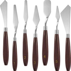 7 pieces painting knife set spatula palette knife stainless steel painting mixing scraper oil painting accessories with wood handle for art and paint color mixing acrylic mixing supplies