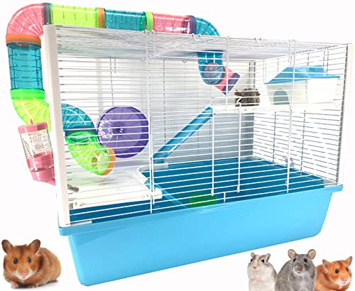 Large Deluxe 3-Tiers Hamster Gerbil Mouse Mice Habitat House Critters Cage with Complete Set of Accessories Expandable and Customizable