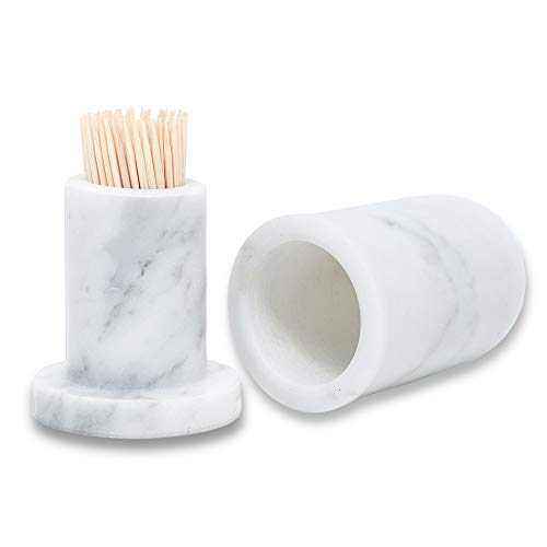 JIMEI Marble Toothpick Holder with Lid, Toothpick Dispenser Porcelain Cocktail Stick Box Home Living Room Cotton Swab Storage Tank