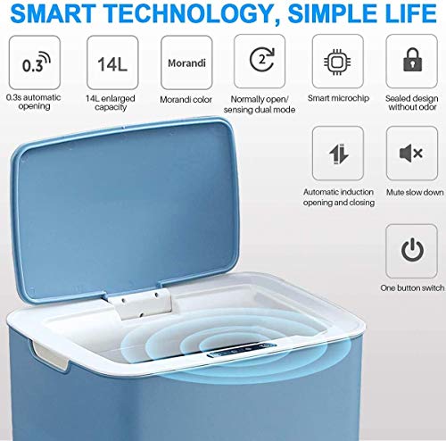 Inductive Trash Can,Touchless Sensor Trash Can 14 Liter/3.7 Gallon Large Capacity Trash Can with Lid, Automatic Sensor Waste Basket for Kitchen Home Office Bedroom