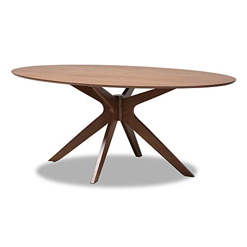 Baxton Studio Monte Mid-Century Modern Walnut Brown Finished Wood 71-Inch Oval Dining Table