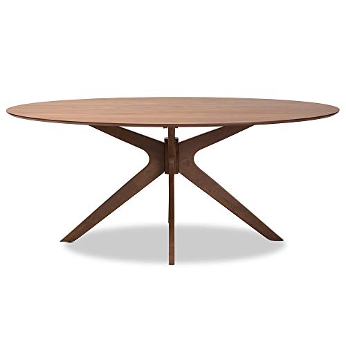 Baxton Studio Monte Mid-Century Modern Walnut Brown Finished Wood 71-Inch Oval Dining Table