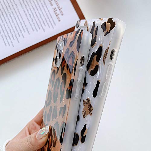 KERZZIL Luxury Sparkle Leopard Pattern iPhone 11 Pro Max Square Case, Slim Golden Glitter Translucent Soft TPU Silicone Protective Bumper Cases Cover Compatible with iPhone 11 Promax 6.5-inch(White)