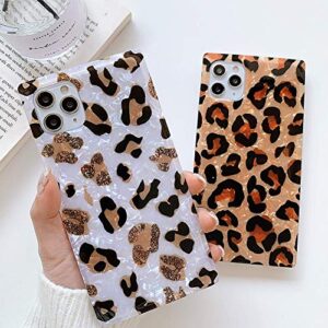 KERZZIL Luxury Sparkle Leopard Pattern iPhone 11 Pro Max Square Case, Slim Golden Glitter Translucent Soft TPU Silicone Protective Bumper Cases Cover Compatible with iPhone 11 Promax 6.5-inch(White)