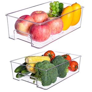 SANNO Vegetable Refrigerator Organizer Food Bins with lids Large Stackable Fridge Clear Organizers Kitchen Cabinet Organizer for Freezer, Kitchen, Countertops, Cabinets Pantry Storage Rack，set of 2