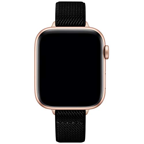 SICCIDEN Slim Stretchy Bands Compatible with Apple Watch Band 41mm 40mm 38mm, Women Elastics Nylon Thin Band Strap for iWatch SE2 SE Series 8 7 6 5 4 3 2 1 (Black/Rose Gold, 41mm 40mm 38mm)