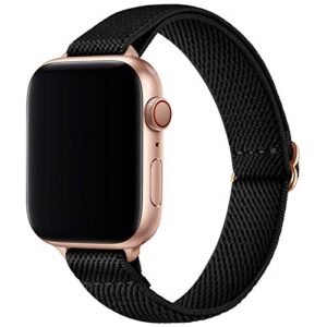 SICCIDEN Slim Stretchy Bands Compatible with Apple Watch Band 41mm 40mm 38mm, Women Elastics Nylon Thin Band Strap for iWatch SE2 SE Series 8 7 6 5 4 3 2 1 (Black/Rose Gold, 41mm 40mm 38mm)