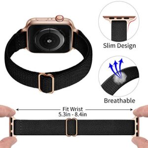 SICCIDEN Slim Stretchy Bands Compatible with Apple Watch Band 41mm 40mm 38mm, Women Elastics Nylon Thin Band Strap for iWatch SE2 SE Series 8 7 6 5 4 3 2 1 (Black/Rose Gold, 41mm 40mm 38mm)