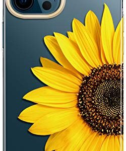 BAISRKE iPhone 12 Pro Max Case,with Flowers,for Girly Women,Shockproof Clear Floral Pattern Hard Back Cover for Phone 6.7 inch 2020 - Sunflower