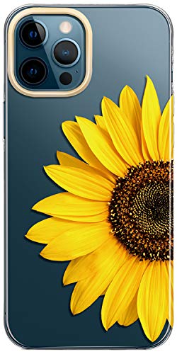 BAISRKE iPhone 12 Pro Max Case,with Flowers,for Girly Women,Shockproof Clear Floral Pattern Hard Back Cover for Phone 6.7 inch 2020 - Sunflower