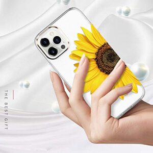 BAISRKE iPhone 12 Pro Max Case,with Flowers,for Girly Women,Shockproof Clear Floral Pattern Hard Back Cover for Phone 6.7 inch 2020 - Sunflower