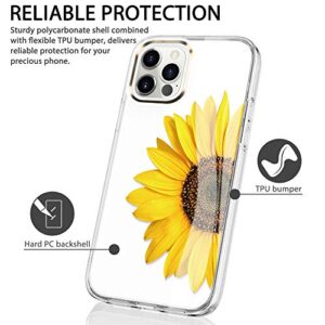 BAISRKE iPhone 12 Pro Max Case,with Flowers,for Girly Women,Shockproof Clear Floral Pattern Hard Back Cover for Phone 6.7 inch 2020 - Sunflower