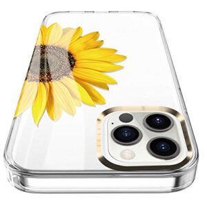 BAISRKE iPhone 12 Pro Max Case,with Flowers,for Girly Women,Shockproof Clear Floral Pattern Hard Back Cover for Phone 6.7 inch 2020 - Sunflower