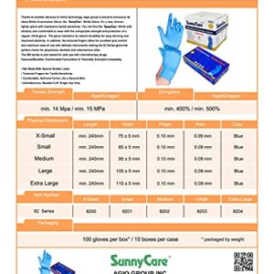 SunnyCare 1000 8203 Blue Nitrile Medical Exam Gloves Powder Free Chemo-Rated (Non Vinyl Latex) 100/box;10boxes/case Size: Large