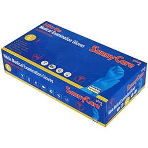 SunnyCare 1000 8203 Blue Nitrile Medical Exam Gloves Powder Free Chemo-Rated (Non Vinyl Latex) 100/box;10boxes/case Size: Large