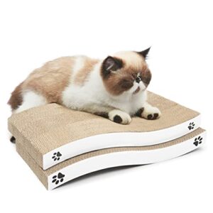 conlun cat scratcher cat scratch pads with premium scratch textures wave curved shape design no more torn cardboard reversible anti-slip durable cardboard cat scratcher - 2 pack