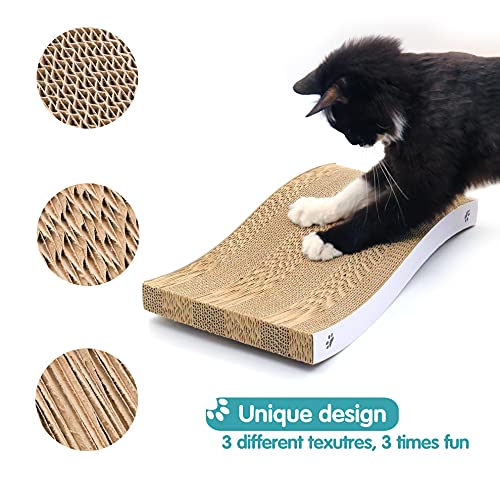 Conlun Cat Scratcher Cat Scratch Pads with Premium Scratch Textures Wave Curved Shape Design No More Torn Cardboard Reversible Anti-Slip Durable Cardboard Cat Scratcher - 2 Pack