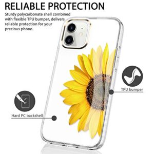 BAISRKE Compatible with iPhone 12 Case,iPhone 12 Pro Case with Flowers,for Girly Women,Shockproof Floral Pattern Hard Back Cover for Phone Case 6.1 inch 2020 - Yellow Sunflower