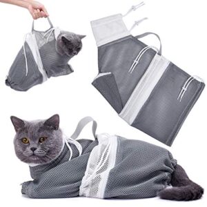 cat bathing bag cat cleaning shower bag- adjustable anti-bite and anti-scratch polyester soft restraint cat grooming bag for bathing, nail trimming, injection, medicine taking （gray）