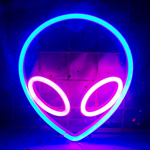 QiaoFei Alien Neon Light LED Neon Signs for Kids Room Bedroom Hotel Shop Restaurant Game Office Wall Art Decoration Sign Birthday (Blue-Pink)