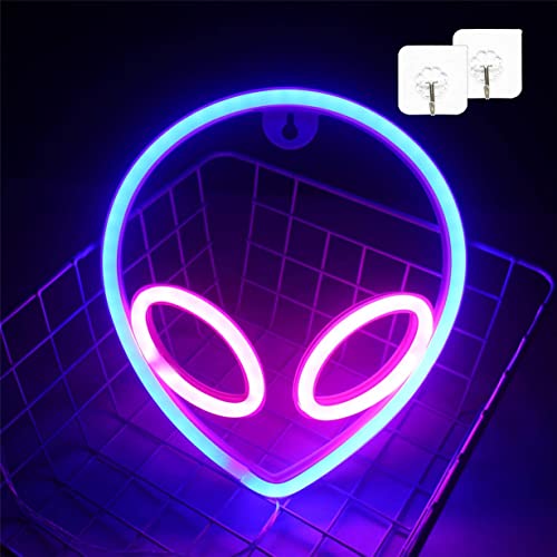 QiaoFei Alien Neon Light LED Neon Signs for Kids Room Bedroom Hotel Shop Restaurant Game Office Wall Art Decoration Sign Birthday (Blue-Pink)