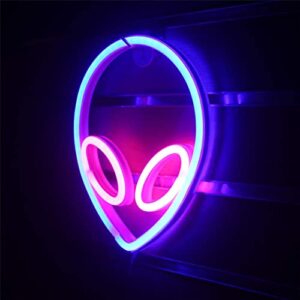 QiaoFei Alien Neon Light LED Neon Signs for Kids Room Bedroom Hotel Shop Restaurant Game Office Wall Art Decoration Sign Birthday (Blue-Pink)