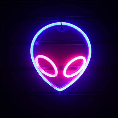 QiaoFei Alien Neon Light LED Neon Signs for Kids Room Bedroom Hotel Shop Restaurant Game Office Wall Art Decoration Sign Birthday (Blue-Pink)