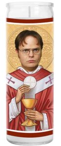 rainn wilson celebrity prayer candle - dwight funny saint candle - 8 inch glass prayer pop culture votive - 100% handmade in usa - funny celeb novelty actor tv show movie gift