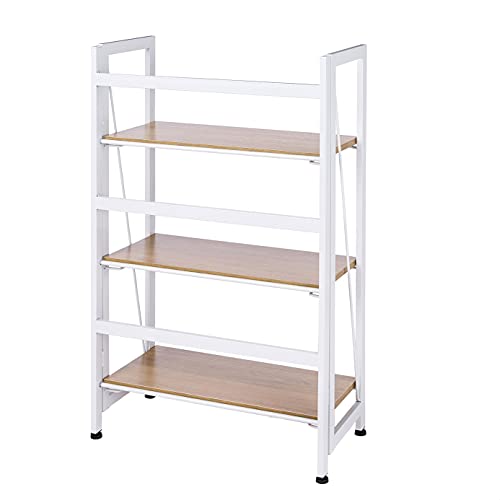 AZL1 Life Concept Accent Utility No-Assembly Folding Bookshelf Storage Shelves 3 Tiers Vintage Bookcase Standing Racks Study Organizer Home Office, Natural