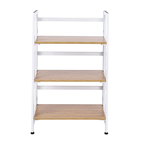 AZL1 Life Concept Accent Utility No-Assembly Folding Bookshelf Storage Shelves 3 Tiers Vintage Bookcase Standing Racks Study Organizer Home Office, Natural