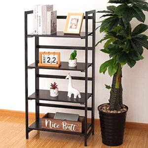 Coral Flower Accent Utility 4-Tier Folding Bookshelf Standing Shelf Units Display Rack Storage Shelf Industrial Style Utility Shelving with Metal Frame & Wood Layer