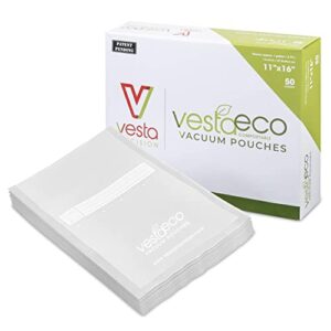 vestaeco compostable vacuum seal bags | extend freshness | embossed | certified compostable | reduce waste | 11 x 16 inches | 50 vacuum bags per box