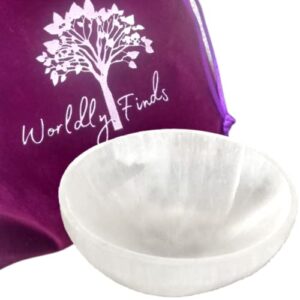 worldly finds selenite crystal smudge bowl, polished thickly hand-carved, moroccan crystal holder to charge, cleanse crystals, charging, smudging bowl, spiritual gifts, wicca supplies (4" large)