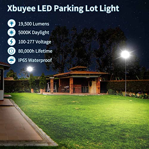 Xbuyee 150W LED Parking Lot Light with Dusk to Dawn Photocell, Dimmable Commercial Outdoor Shoebox Lights with Arm Mount, 130LM/W 5000K 100-277V IP65, Power Selectable (75W/100W/150W) ETL