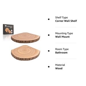 KITCHENMANIA Corner Wall Shelf,Corner Floating Shelves Set of 2, Wood Slices with Bark Decorations Style,Wall Mount Storage Display for Bathroom,Kitchen,Living Room Decor,Bedroom,Office,Plant