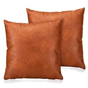 yurico faux leather throw pillow covers，24x24 inch set of 2 lumbar queen size pillowcases modern light luxury simplicity style decorative suitable for living room sofa bed bedroom (brown, 24*24inch)