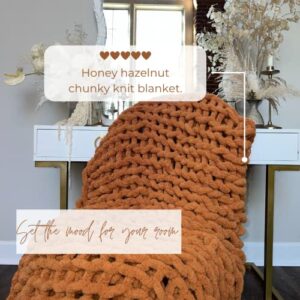 Kaffrey 50 x 60 Inches, 4.2 lb, Chunky Knit Blanket, Luxury Hand-Knitted Chenille Throw Blanket, Soft and Cozy Giant Knitted Blanket, Machine-Washable and Non-Shedding, Honey Hazelnut