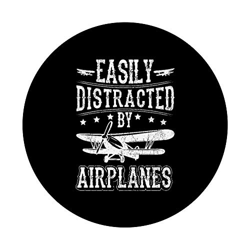 Easily Distracted By Airplanes Airplane Aviation Pilot Plane PopSockets PopGrip: Swappable Grip for Phones & Tablets