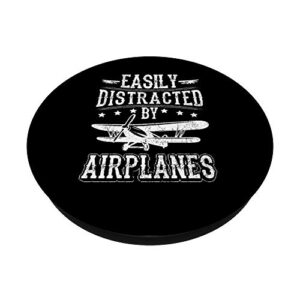 Easily Distracted By Airplanes Airplane Aviation Pilot Plane PopSockets PopGrip: Swappable Grip for Phones & Tablets