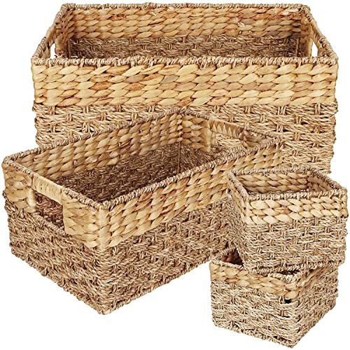 Wicker Storage Basket Set, Seagrass Baskets, Water Hyacinth Storage Baskets for Organizing Bathroom, Bedroom, Living Room & Towels