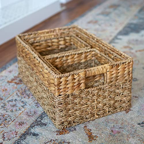 Wicker Storage Basket Set, Seagrass Baskets, Water Hyacinth Storage Baskets for Organizing Bathroom, Bedroom, Living Room & Towels